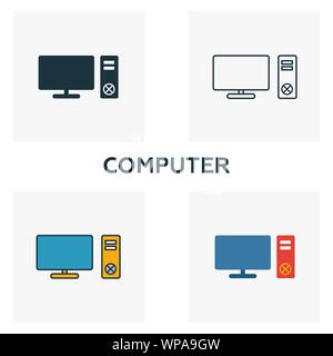 Personal computer outline icons in set collection for design. Equipment ...
