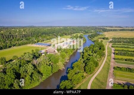 Aerial landscape of Nebraska Sandhills with the Middle Loupe River near ...