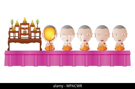 A vector illustration of a Buddhist man praying in a temple Stock ...