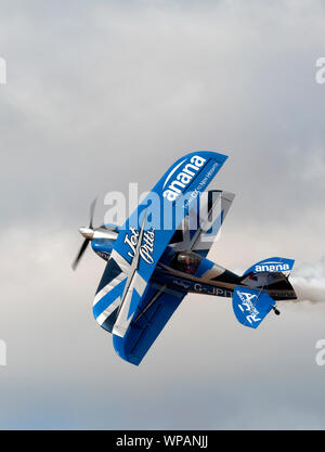 Jet Pitts - Muscle Biplane, G-JPIT, taking off with smoke for an ...