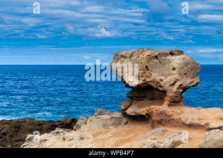 Boulder on a edge of cliff overlooking the Pacific Ocean, Maui, Hawaii ...
