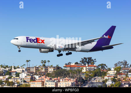 FedEx Boeing 767 cargo airplane taking off from Anchorage. Aircraft to ...