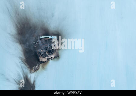 Apartment fire is caused by electrical outlet faults. Burnt and damaged ...