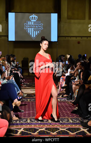 Adult female dress catwalk during the International Fashion Week held ...