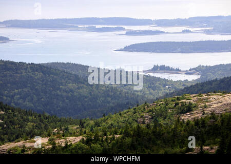 View of Bar Harbor and Frenchman Bay from atop Cadillac Mountain ...