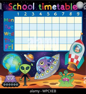 School timetable with space design. Lesson plans all week. Planets and ...
