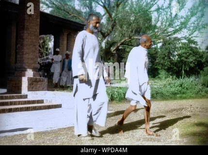 Mahatma Gandhi walking with Khan Abdul Ghaffar, Bihar, India, Asia ...