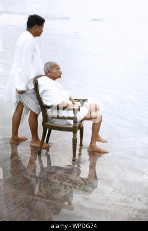 Mahatma Gandhi sitting on chair India Asia 1915 old vintage 1900s ...