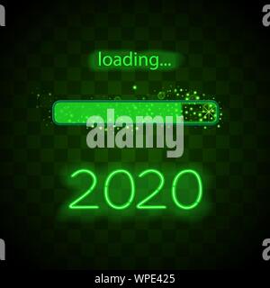 Neon progress bar showing loading of 2020 New Year. Vector background ...