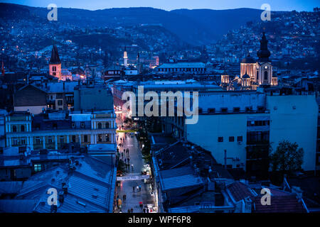 Sarajevo at night from above Stock Photo - Alamy