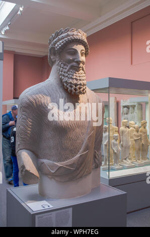 Colossal limestone statue of a bearded man. Made in Cyprus about 450 BC ...