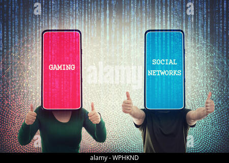 Mass media addiction and propaganda. Mobile phone connected with hand ...