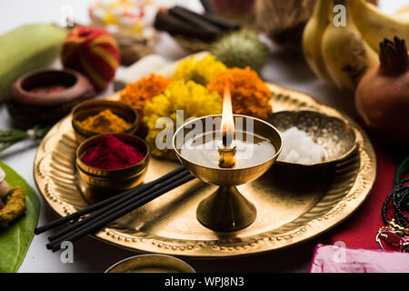 Pooja Material / Puja Sahitya in Hindu Religion from India, arranged in ...