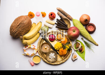 Pooja Material / Puja Sahitya in Hindu Religion from India, arranged in ...