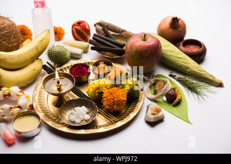 Pooja Material / Puja Sahitya in Hindu Religion from India, arranged in ...