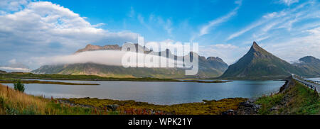 Dramatic landscape on E10 highway in Lofoten, North Norway Stock Photo ...