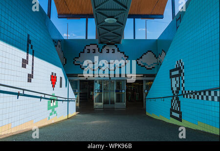 Stockholm, Sweden. Thorildsplan station - 8-bit games themed subway ...