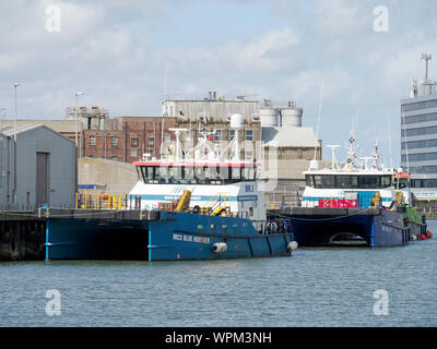 Marine Craft Services (MCS) crew transfer vessels moored on the ...