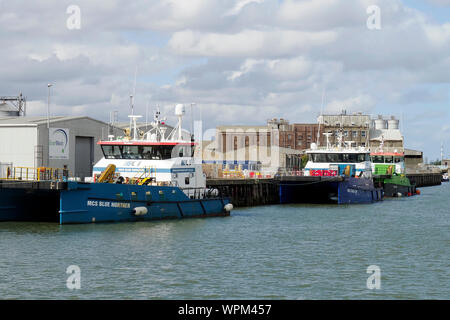 Marine Craft Services (MCS) crew transfer vessels moored on the ...