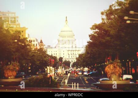 Pennsylvania Avenue towards the Capitol building dome of Congress ...