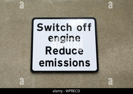 Switch off engines for cleaner air sign, at railway crossing in Highams ...