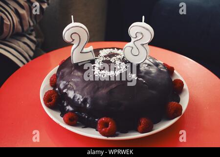 birthday cake with candles number 23 isolated on white background Stock ...