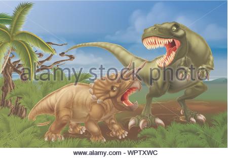 Tyranosaurus Rex fighting a triceratops dinosaur at the Children's ...