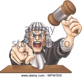 Cartoon of Judge With Gavel Pointing His Finger Stock Vector Art ...