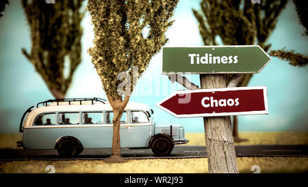 Street Sign the Direction Way to Tidiness versus Chaos Stock Photo - Alamy