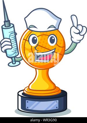 Syringe with Trophy - A cartoon illustration of a Syringe Mascot with a ...