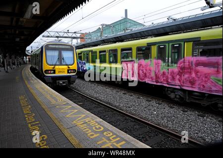 Irish rail Iarnrod Eireann commuter train to Drogheda at platform at ...
