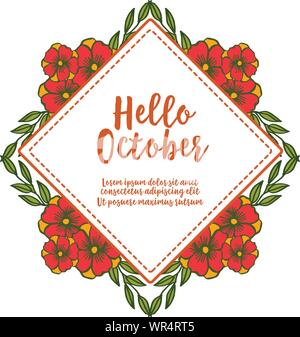 Handdrawn lettering of hello october, with modern colorful floral frame ...