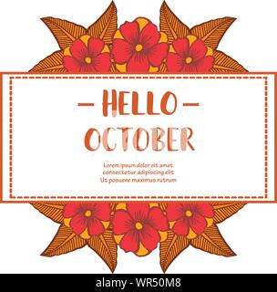 Handdrawn lettering of hello october, with modern colorful floral frame ...