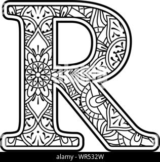 initial n in black and white with doodle ornaments and design elements ...
