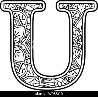 initial n in black and white with doodle ornaments and design elements ...