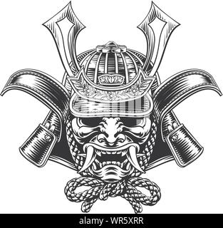 Samurai Mask Japanese Shogun Warrior Helmet Stock Vector Art ...