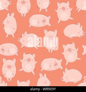 Pigs and piglets. Seamless illustration. Cartoon sketch style. Hand ...