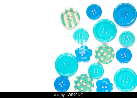 Various blue sewing buttons isolated on white background Stock Photo ...