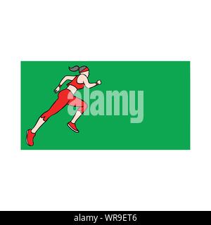 Pretty sporty lady, attractive fitness woman. Cheerful cartoon ...