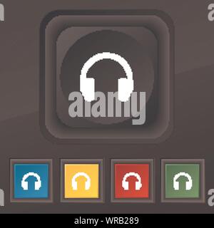 headsets icon symbol. Set of five colorful, stylish buttons on black ...