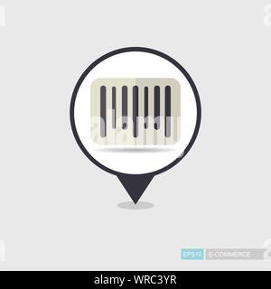 Barcode pin map icon. E-commerce sign. Map pointer. Map markers ...