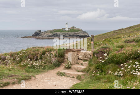 View of Godrevy lighthouse from the North Cornwall coastal path ...