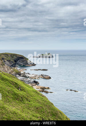 View of Godrevy lighthouse from the North Cornwall coastal path ...