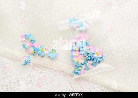 Beautiful handmade paper flowers on green background. Different color ...