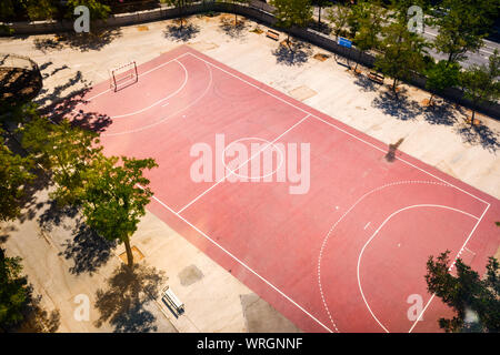 Soccer field seen from above with the emblem of the football federation ...