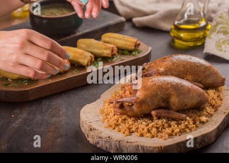 Oriental Roasted Hamam Meal with Mahshy and stuffed food Stock Photo ...