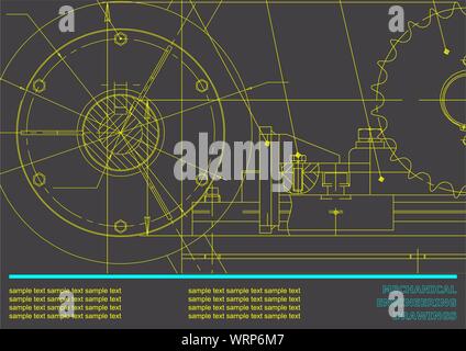 Vector drawing. Mechanical drawings on a light blue background ...