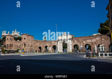 ROME, ITALY - APRIL, 2018: Aurelian Wall next to the Porta San Giovanni ...