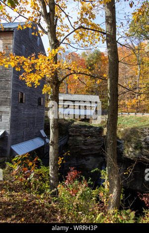 Rock Mill Covered Bridge in Autumn, Ohio Stock Photo - Alamy