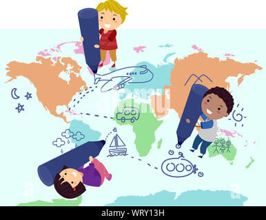 Illustration of Stickman Kids Explorer On Top of an Open Story Book ...
